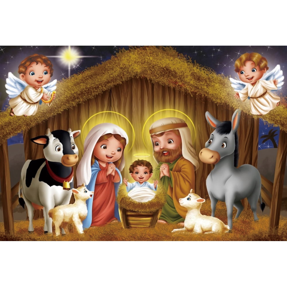 Christian Birth of Jesus Backdrops Chiristmas Holy Night Family Cross ...
