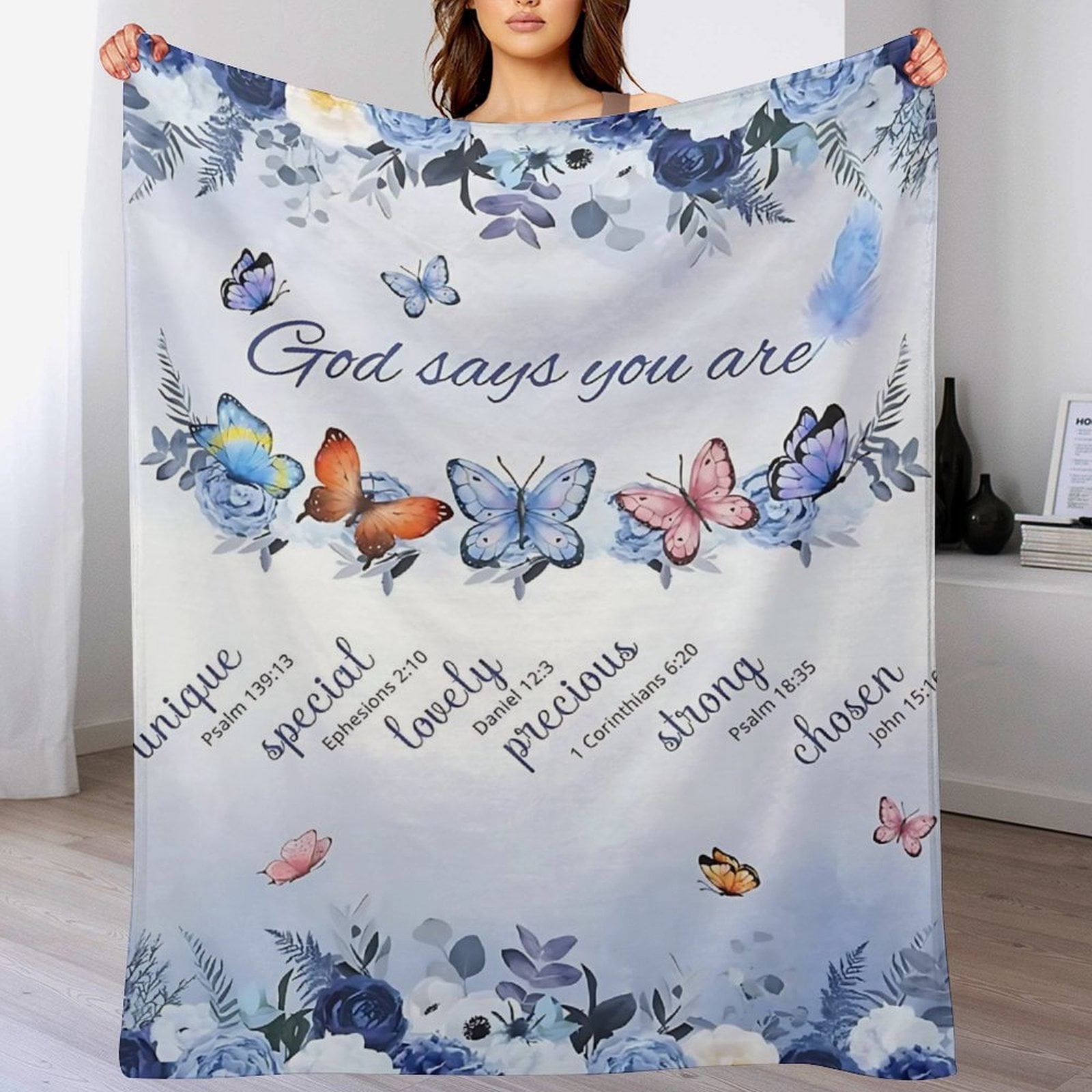 Christian Blanket for Women, Blue Rose Butterfly Ultra Soft Religious ...