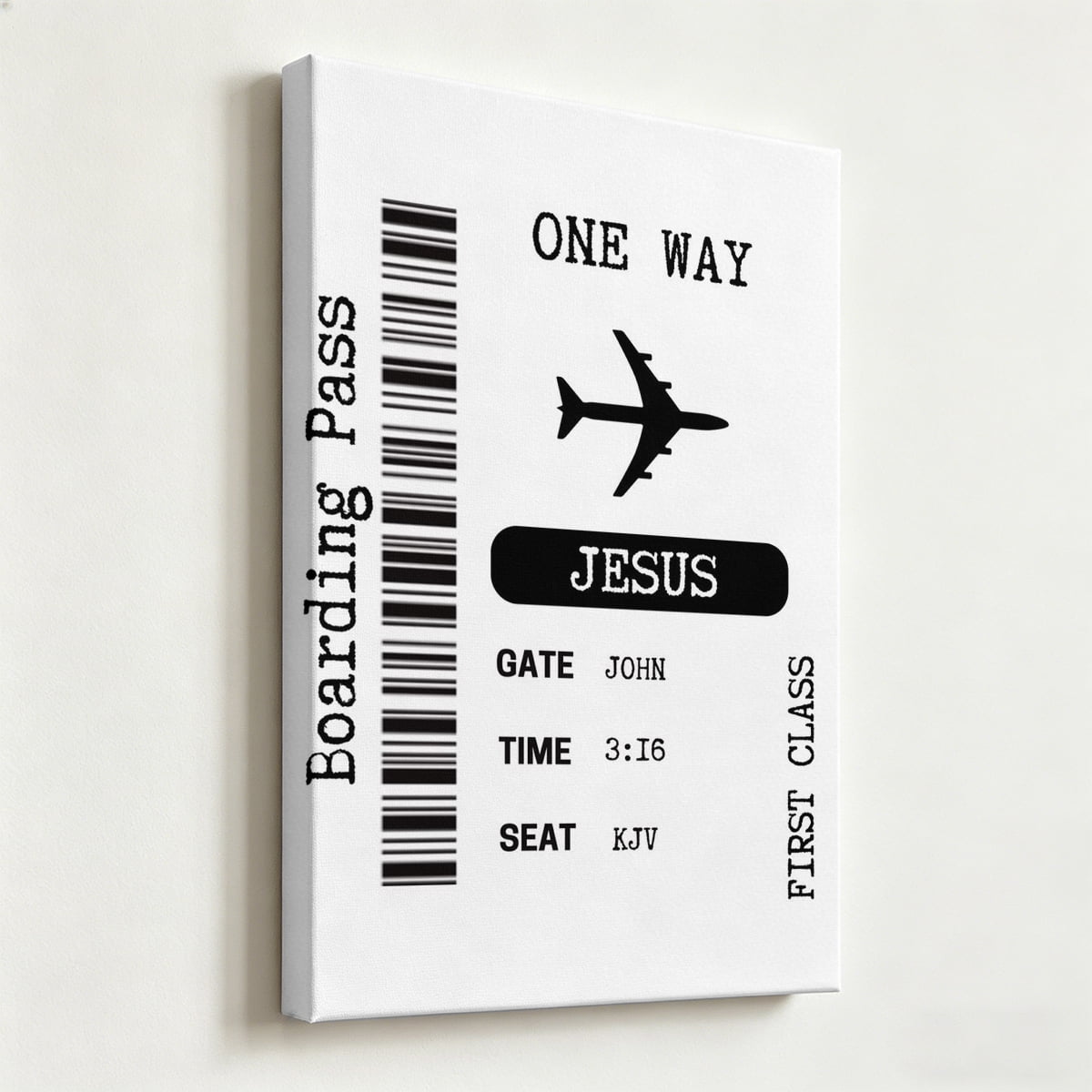 Christian Boarding Pass Ticket Canvas Wall Art, Minimalist Black and ...
