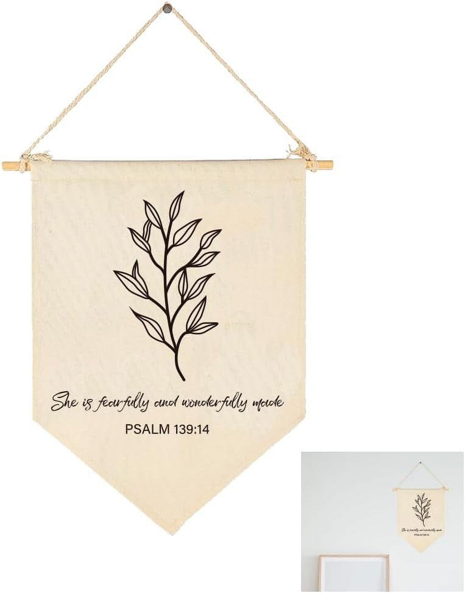Christian Botanical Decor Canvas Hanging Pennant Flag Banner Wall Sign ...