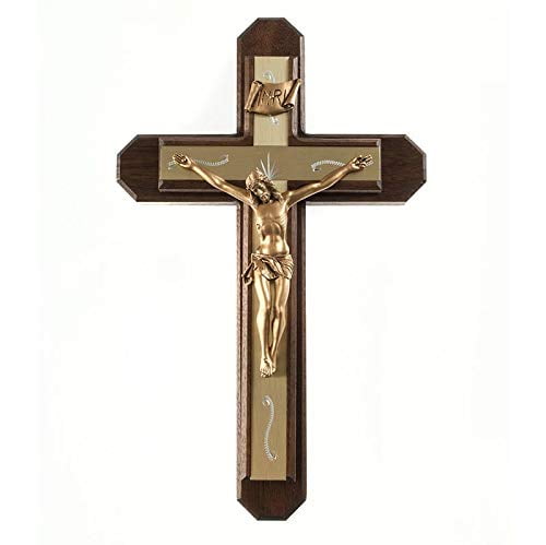 Christian Brand 13" H Walnut Sick Call Crucifix Set - Walmart.com