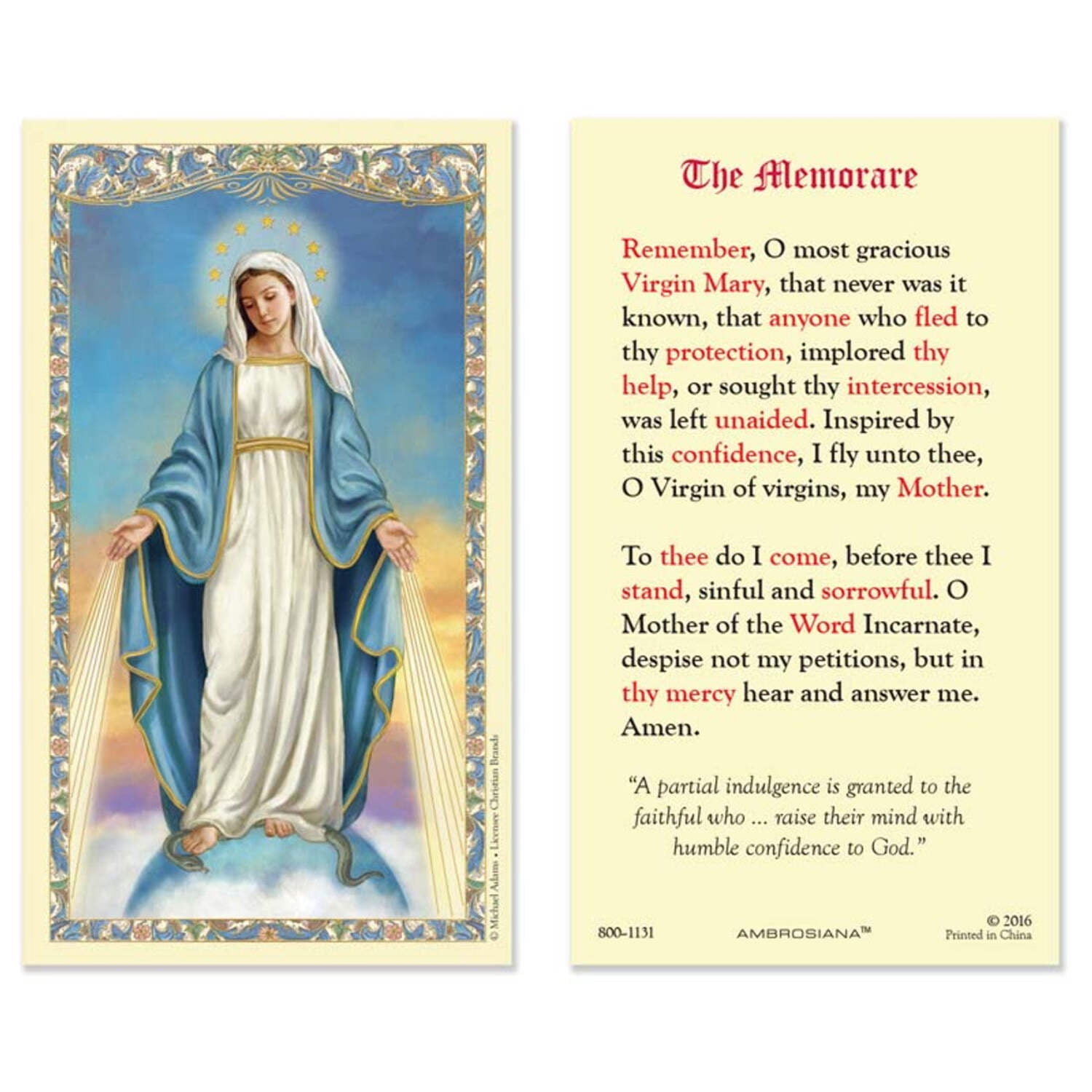 Our Lady of Grace - The Memorare Holy Card - Walmart.com