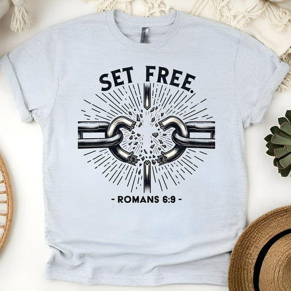 Christian Broken Chain Graphic T-Shirt Set Free Romans 6:9, Ash, Size ...