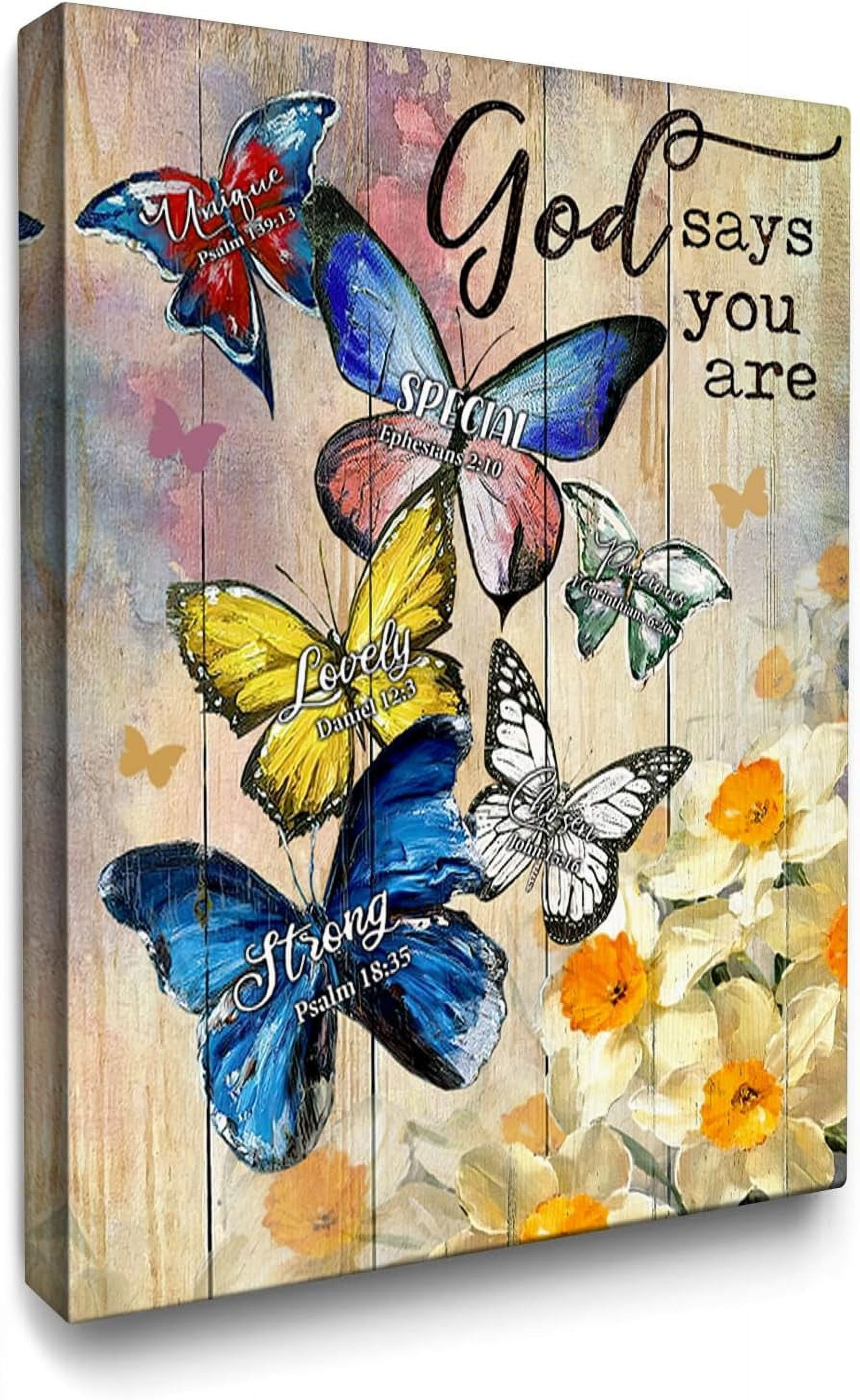 Christian Butterflies Canvas Wall Art God Says You Are Butterfly Flower ...