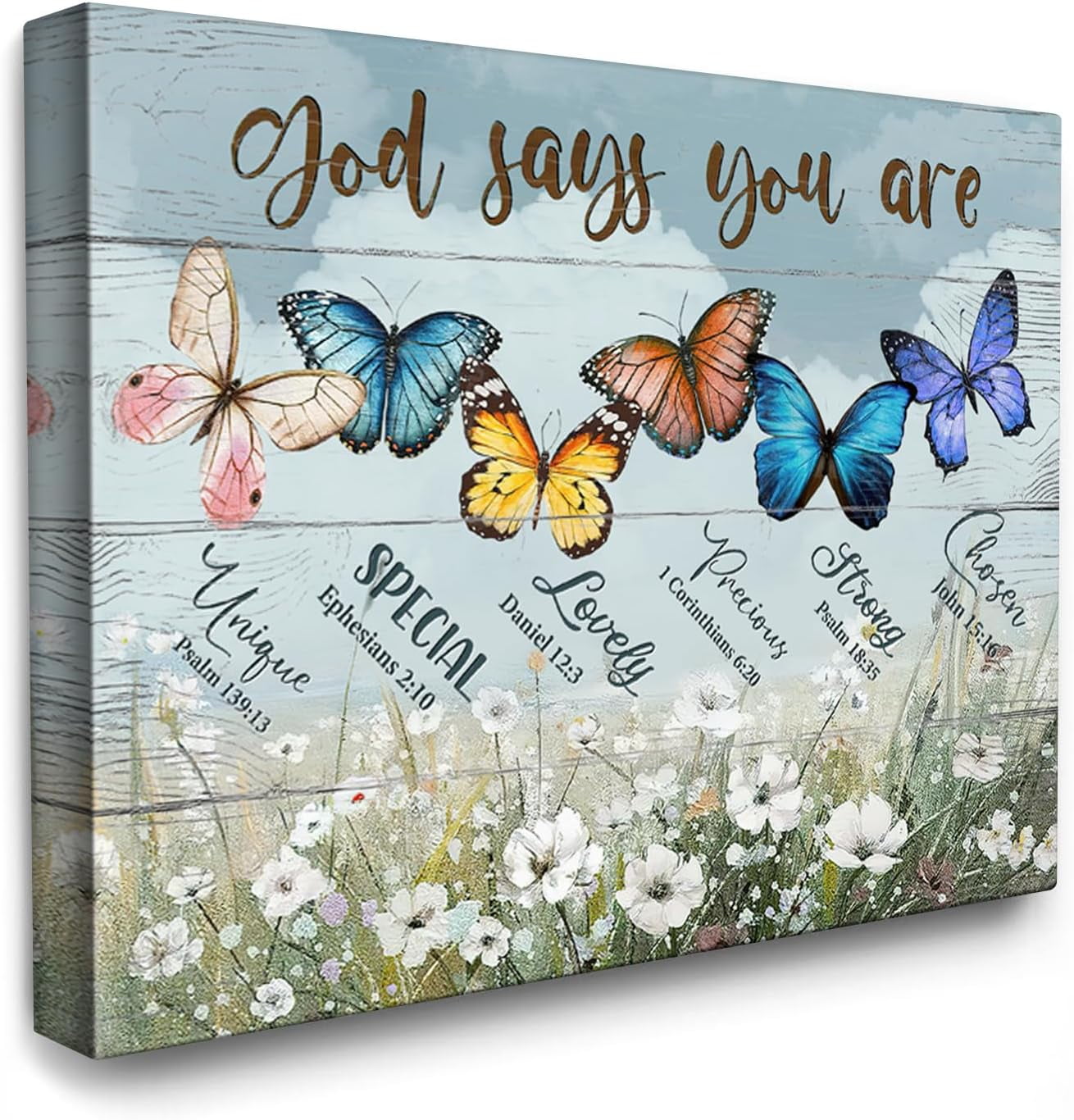 Christian Butterflies Canvas Wall Art God Says You Are Butterfly Flower ...