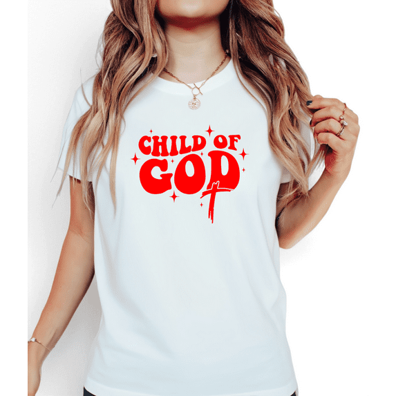 Christian Child of God Faith Inspired Red print Graphic Retro cotton ...