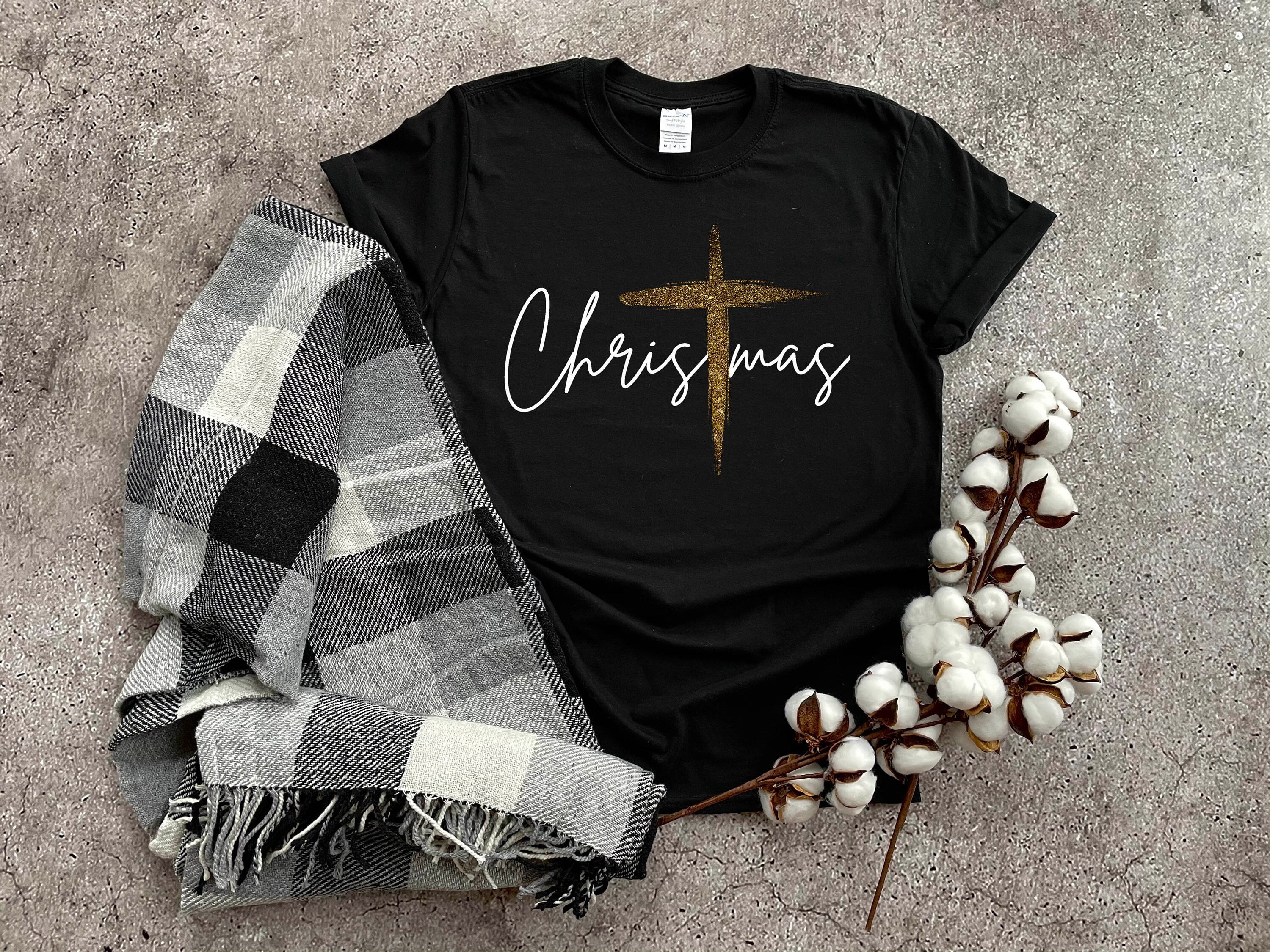 Christian Christmas Cross T-Shirt | Faith Christmas Graphic Print Tee ...