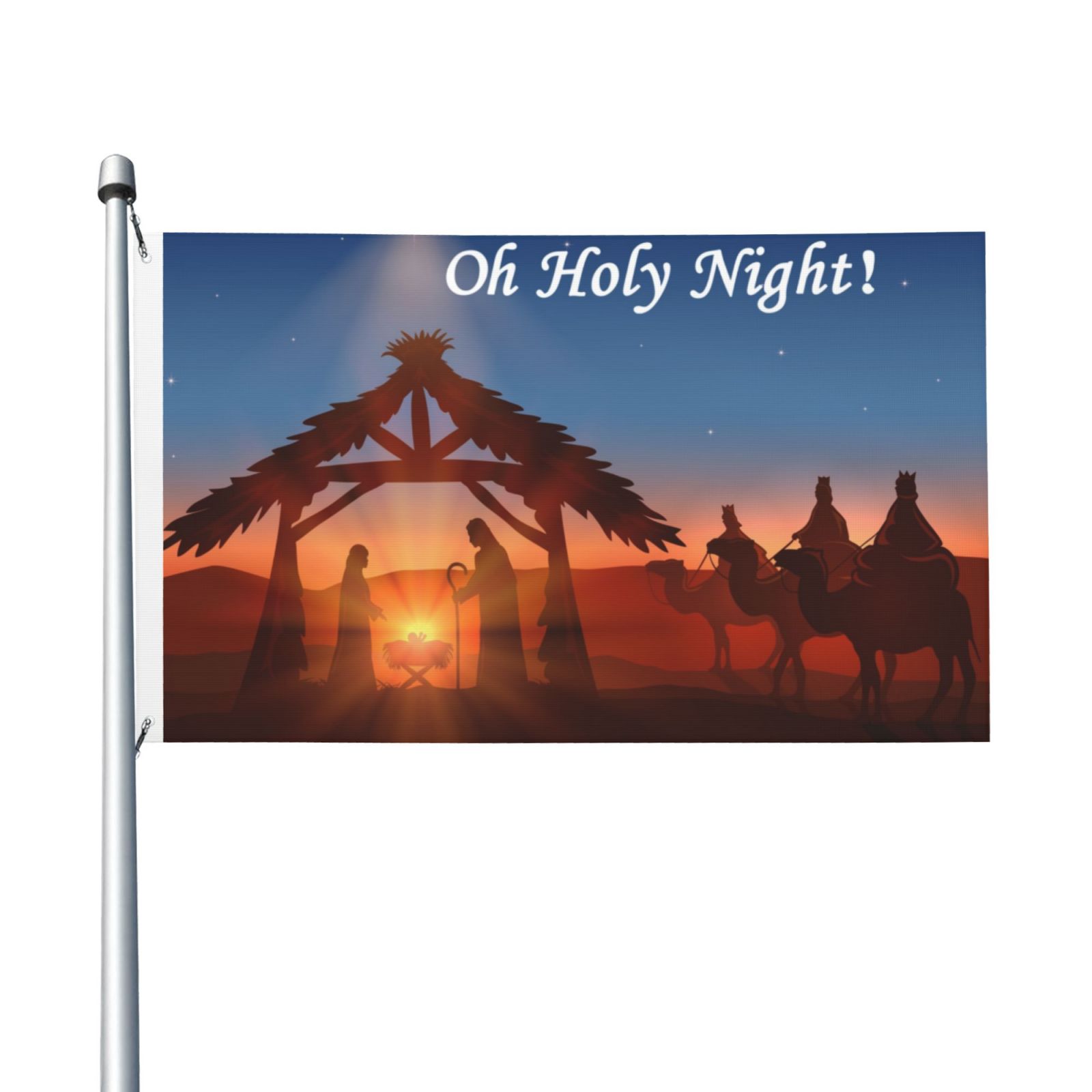 Christian Christmas Nativity Scene O Holy Night Garden Flags 3x5 Ft Decoration Double Side Print ...