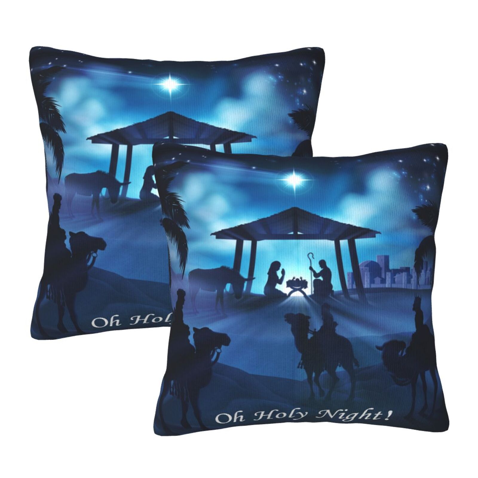 Christian Christmas Nativity Scene O Holy Night Throw Pillows Covers 18 ...