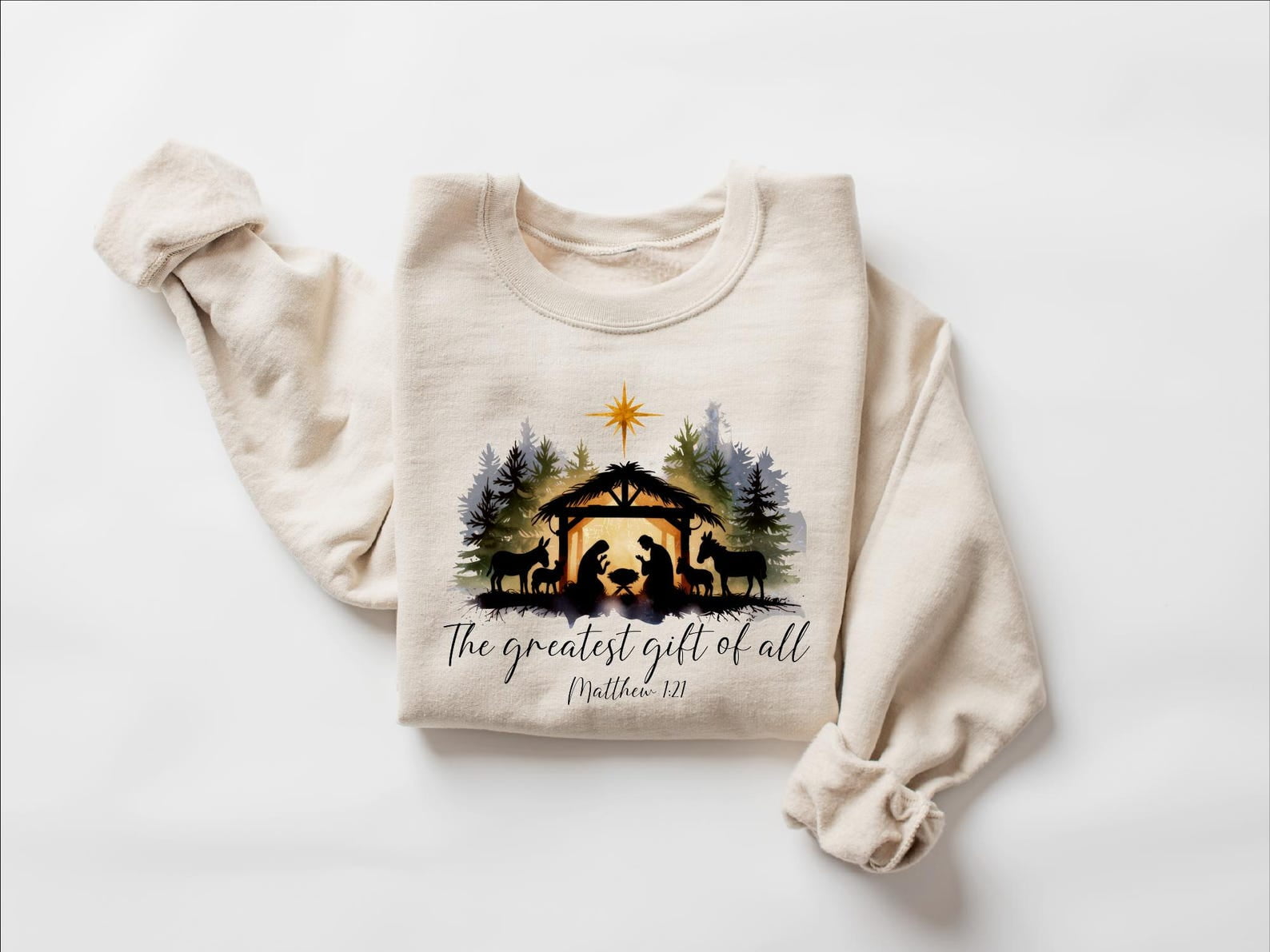 Christian Christmas Sweatshirt, The Greatest Gift of All Jesus Nativity ...