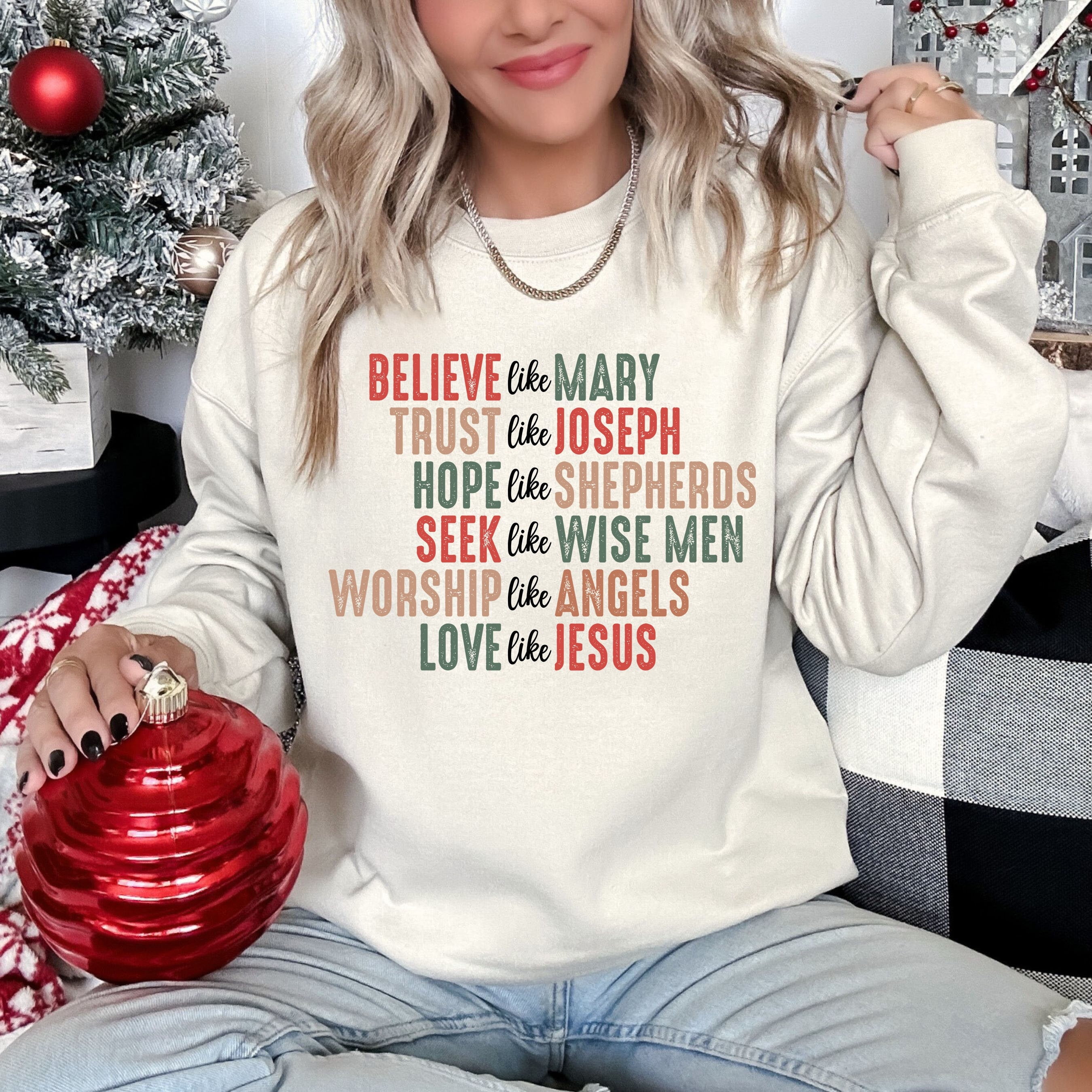 Christian Christmas T-Shirt, Christmas Faith T-Shirt, Believe Like Mary ...