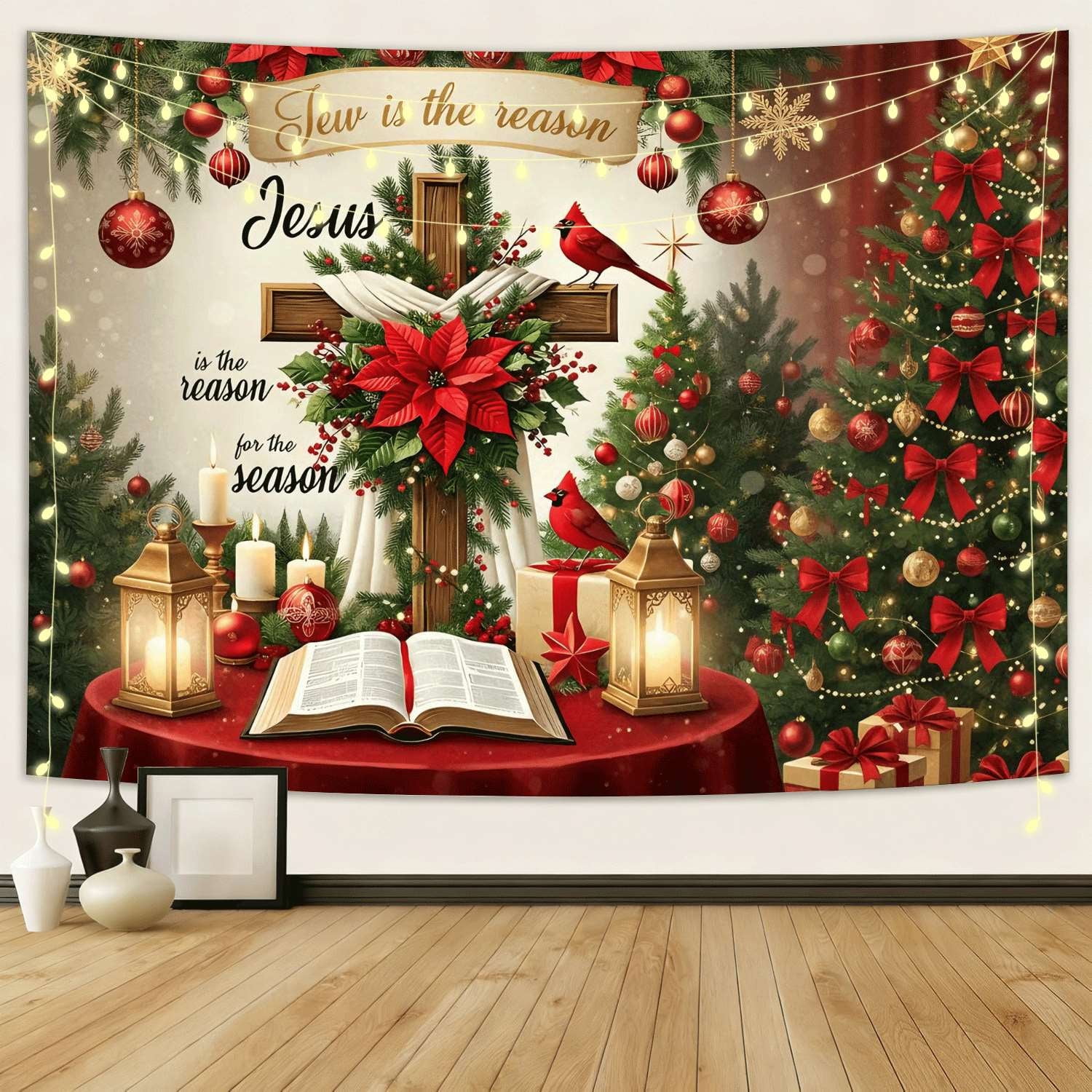 Christian Christmas Tapestry Wall Hanging – Jesus Is The Reason Cross ...