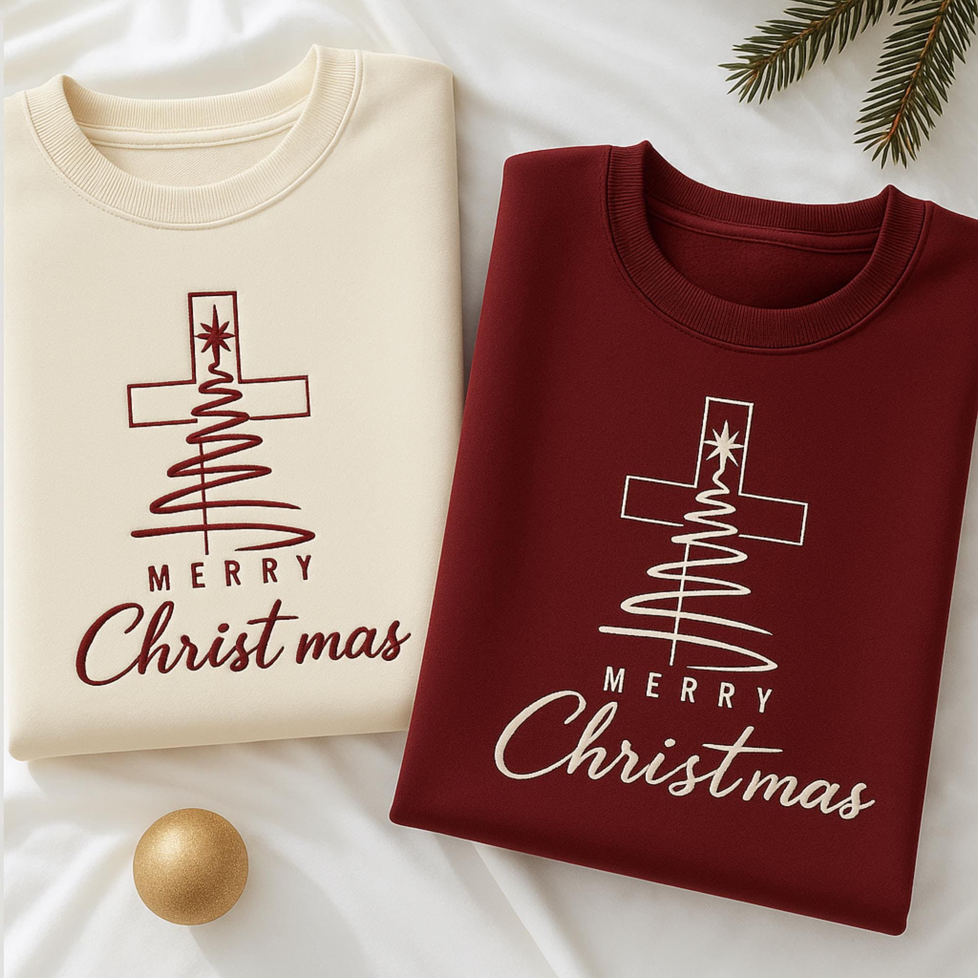 Christian Christmas Tree Cross Embroidered Sweatshirt, Religious ...