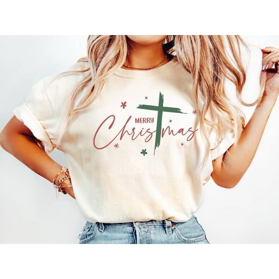 Christian Christmas Tshirt, Merry ChrisTmas Shirt, Holiday Graphic Top, Religious Xmas Apparel ...