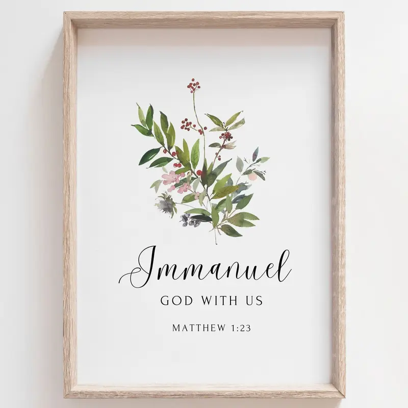 Christian Christmas Wall Art, Matthew 1:23, Immanuel, Botanical ...