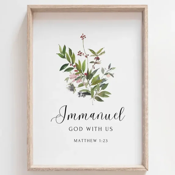 Christian Christmas Wall Art, Matthew 1:23, Immanuel, Botanical ...