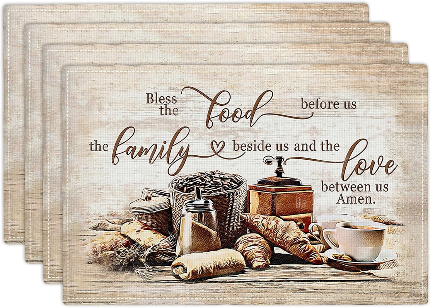 Christian Coffee Placemats Set of 4, Bless The Food Before Us Place ...