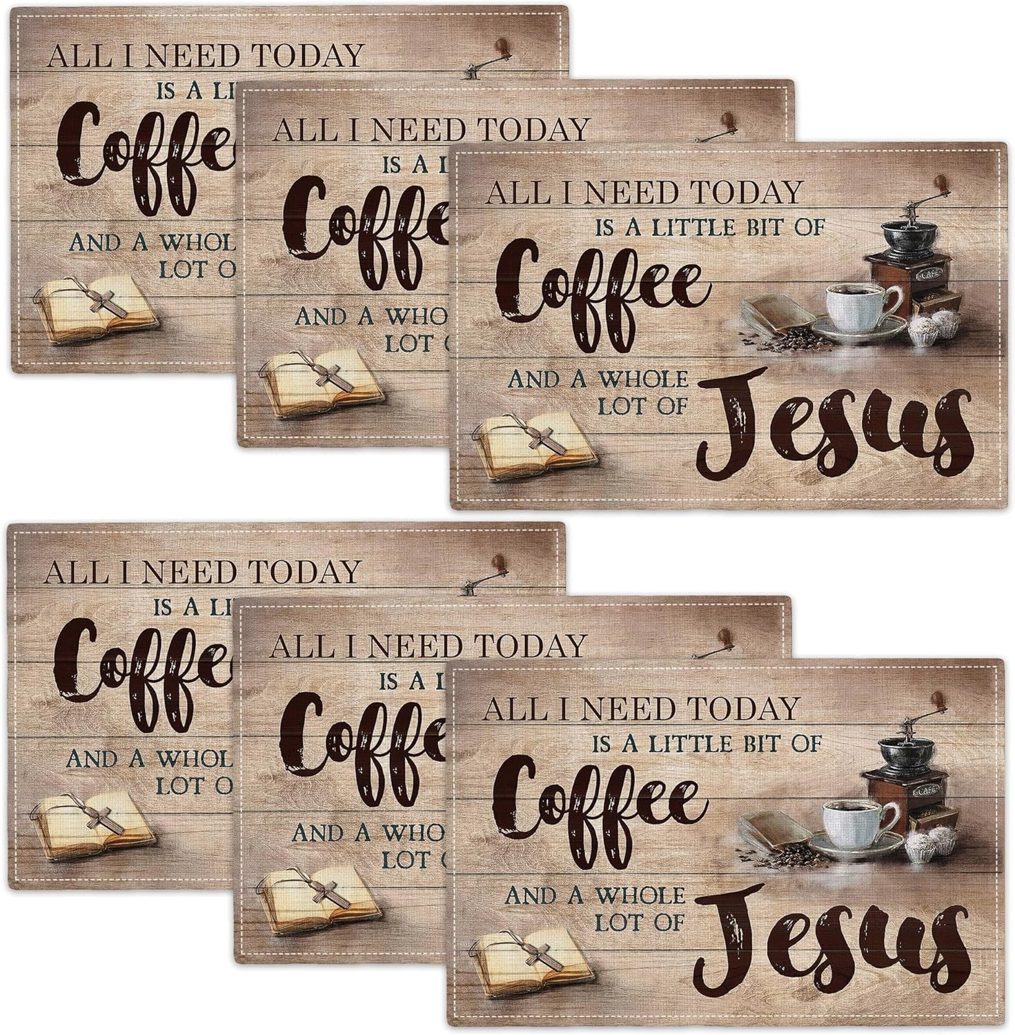 Christian Coffee Placemats Set of 6, Bless The Food Before Us Place ...