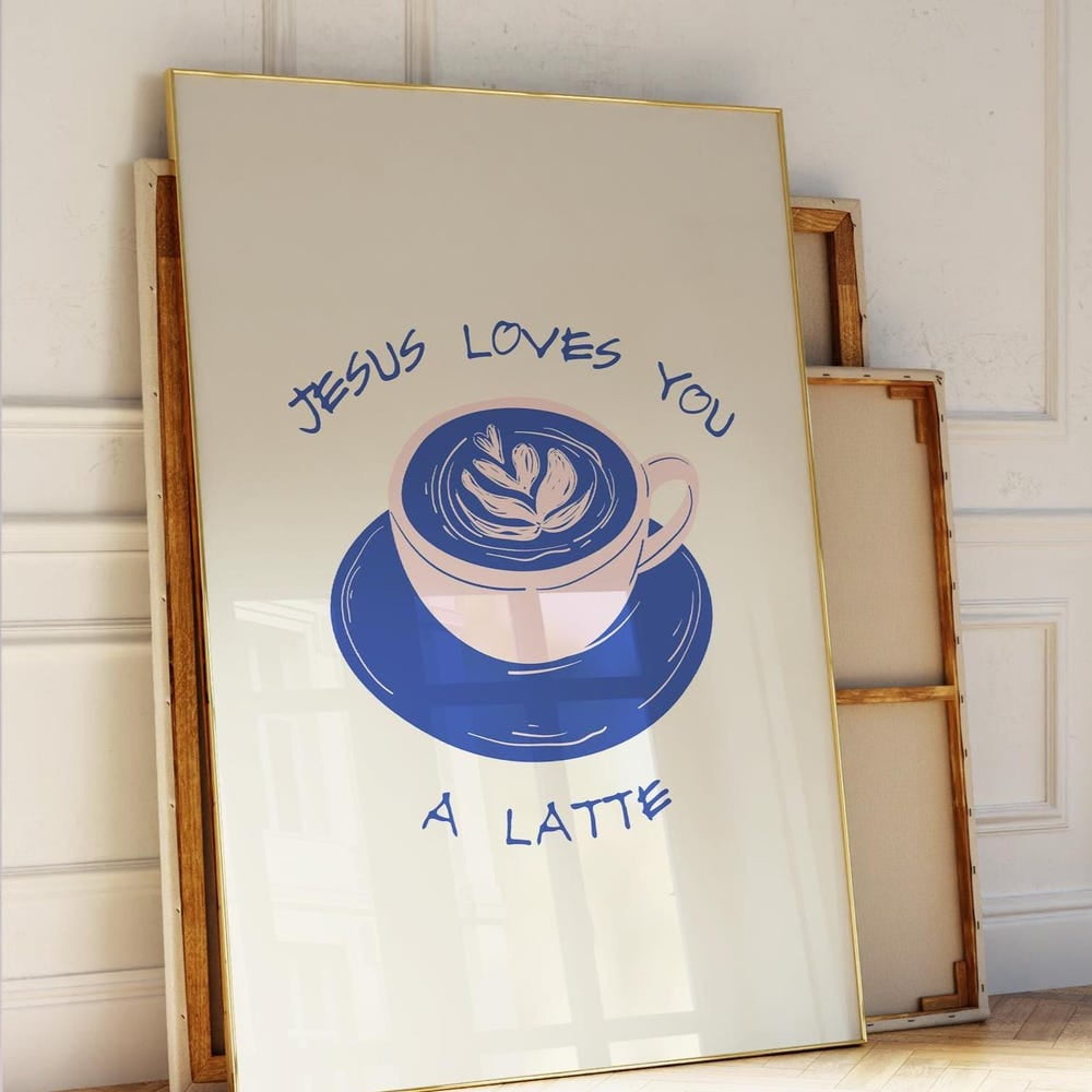 Christian Coffee Print Modern Jesus Art Latte Poster Christian Humor ...