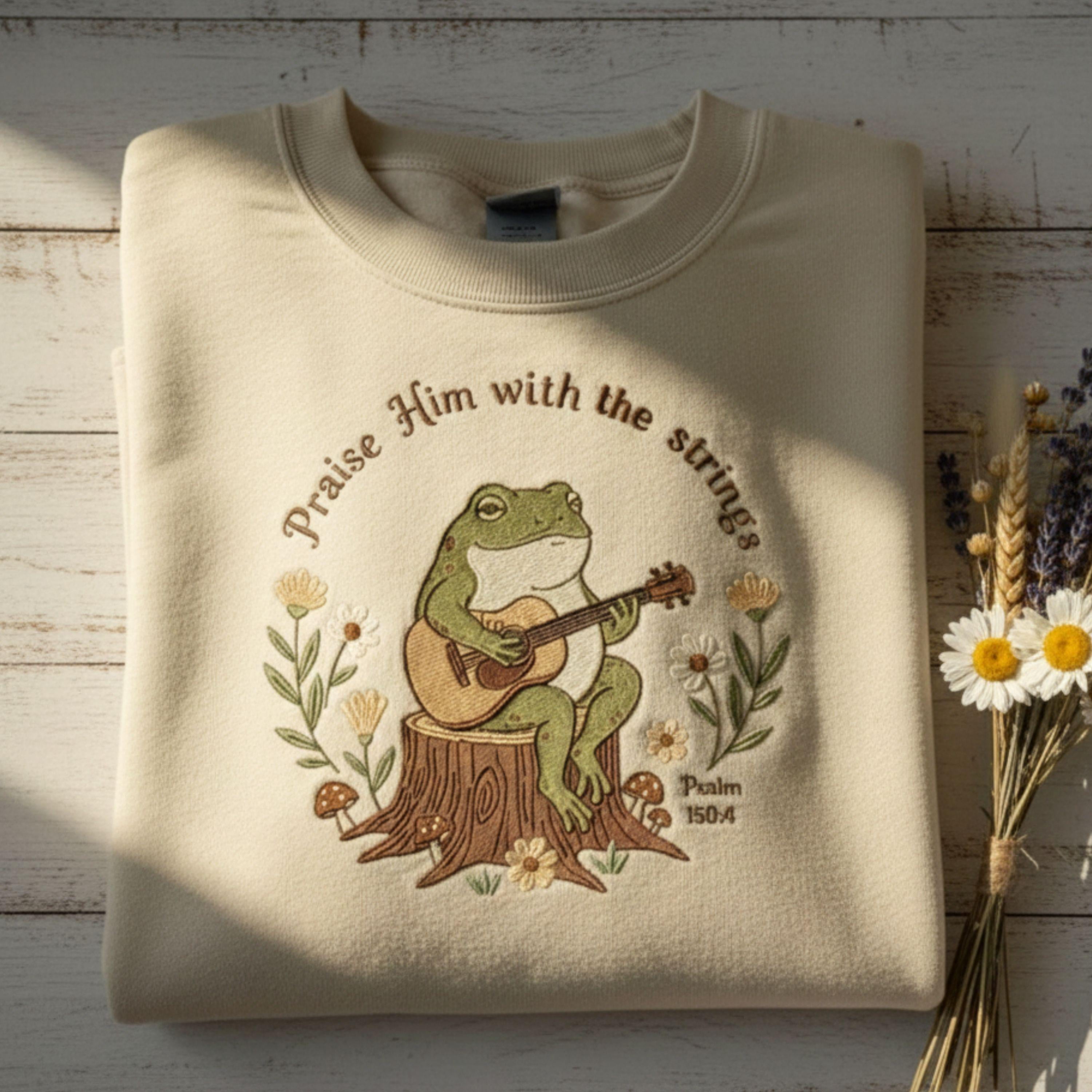 Christian Cottagecore Frog Embroidered Sweatshirt Praise Him With The ...