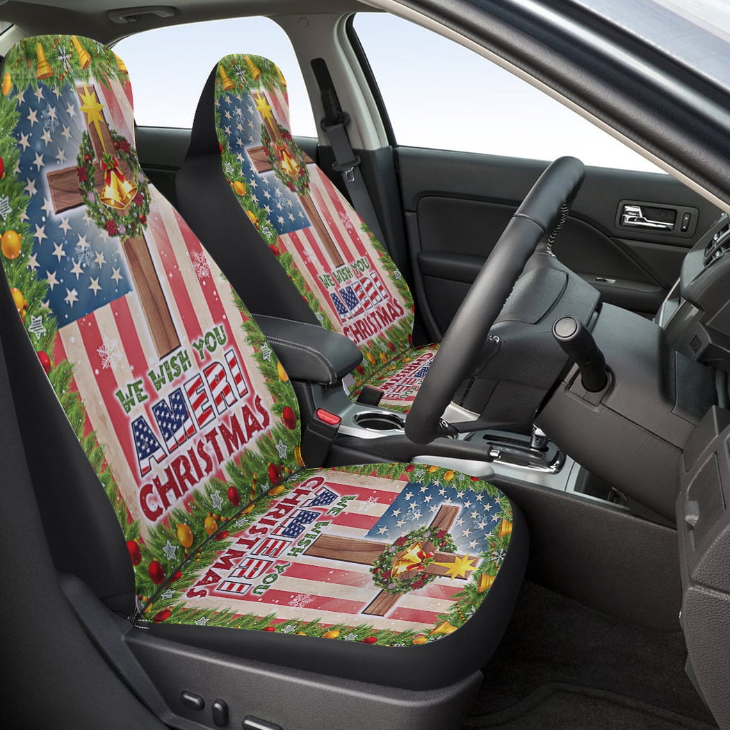 Christian Cross American flag We Wish You Ameri Christmas Seat Covers ...