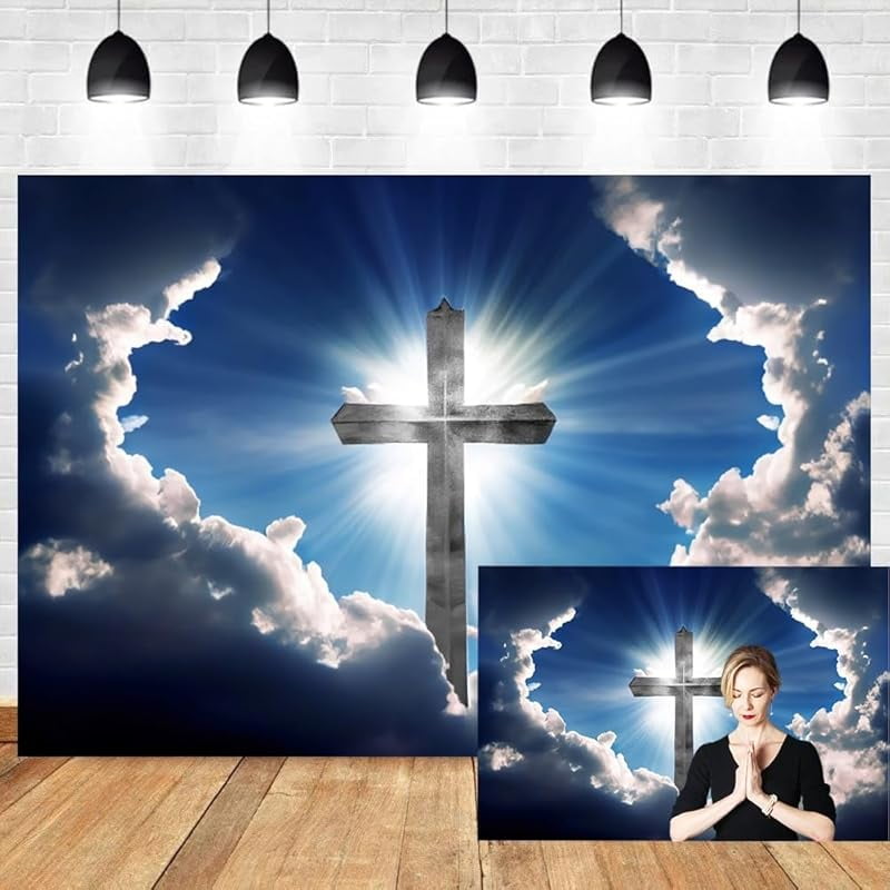 Christian Cross Backdrop Holy Lights Heaven Sky Clouds Silver Crucifix ...