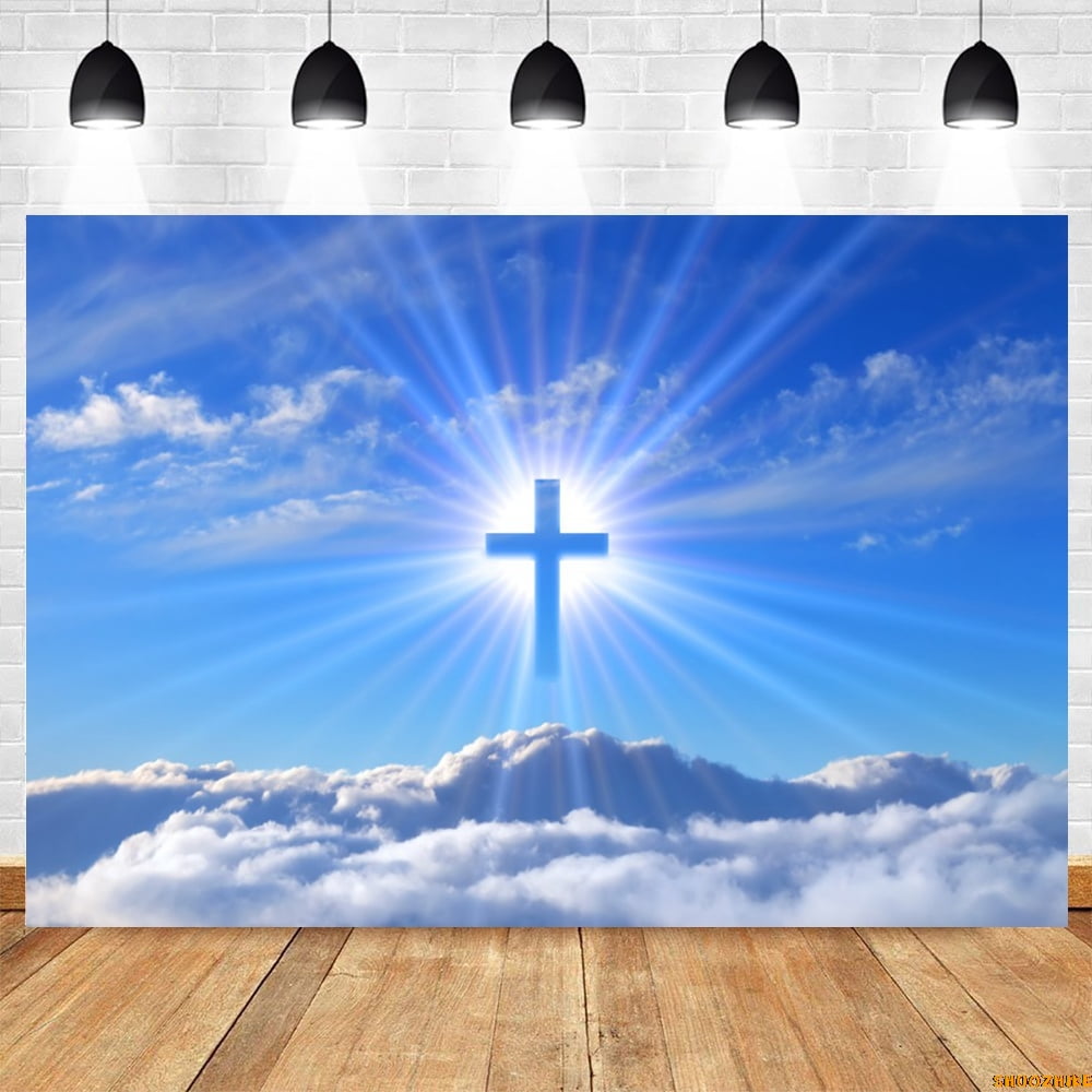 Christian Cross Backdrop White Clouds Blue Sky God Bless Holy Spirit ...