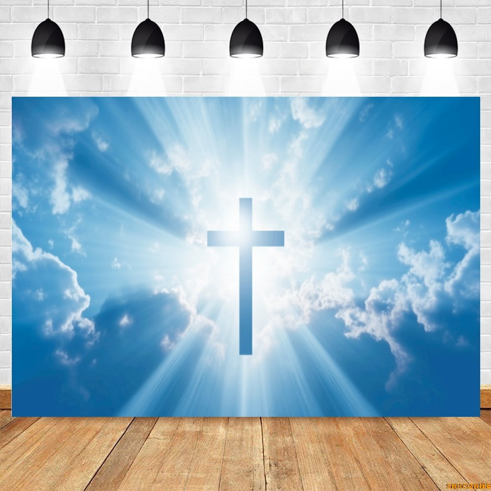 Christian Cross Backdrop White Clouds Blue Sky God Bless Holy Spirit ...