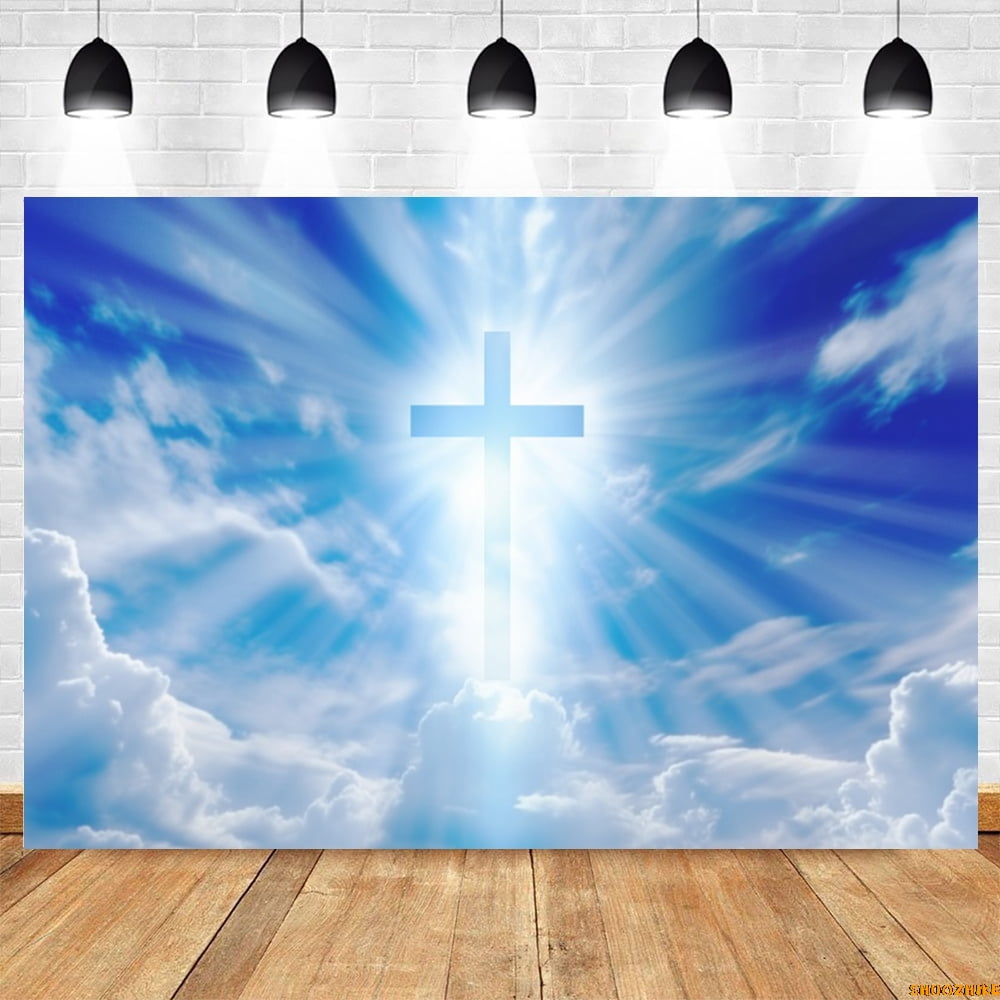 Christian Cross Backdrop White Clouds Blue Sky God Bless Holy Spirit ...