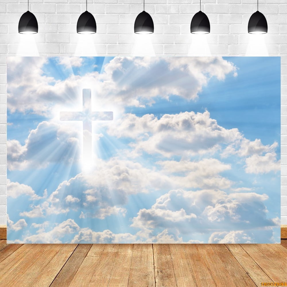 Christian Cross Backdrop White Clouds Blue Sky God Bless Holy Spirit ...