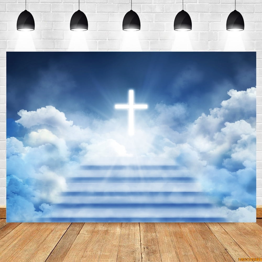 Christian Cross Backdrop White Clouds Blue Sky God Bless Holy Spirit ...