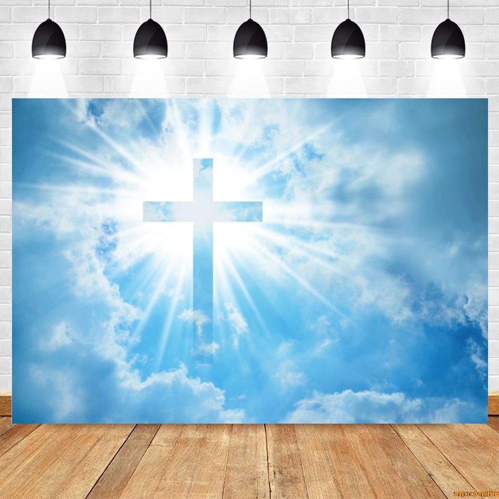 Christian Cross Backdrop White Clouds Blue Sky God Bless Holy Spirit ...