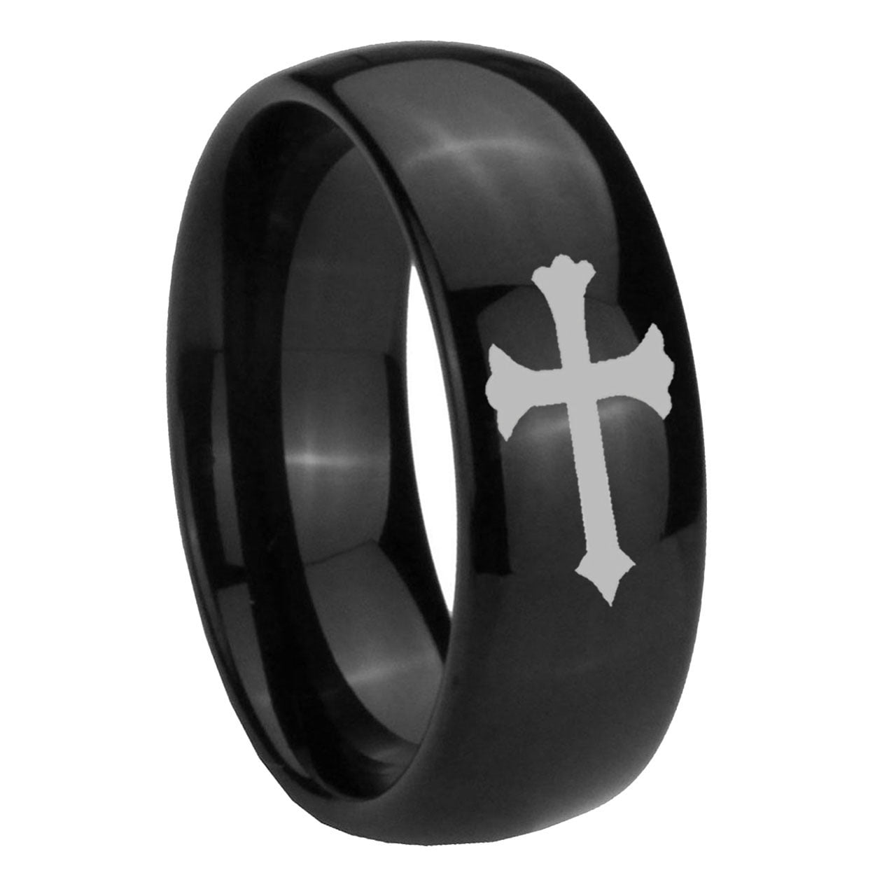Christian Cross Black High Polish Dome Tungsten Men Ring 10MM - Walmart.com