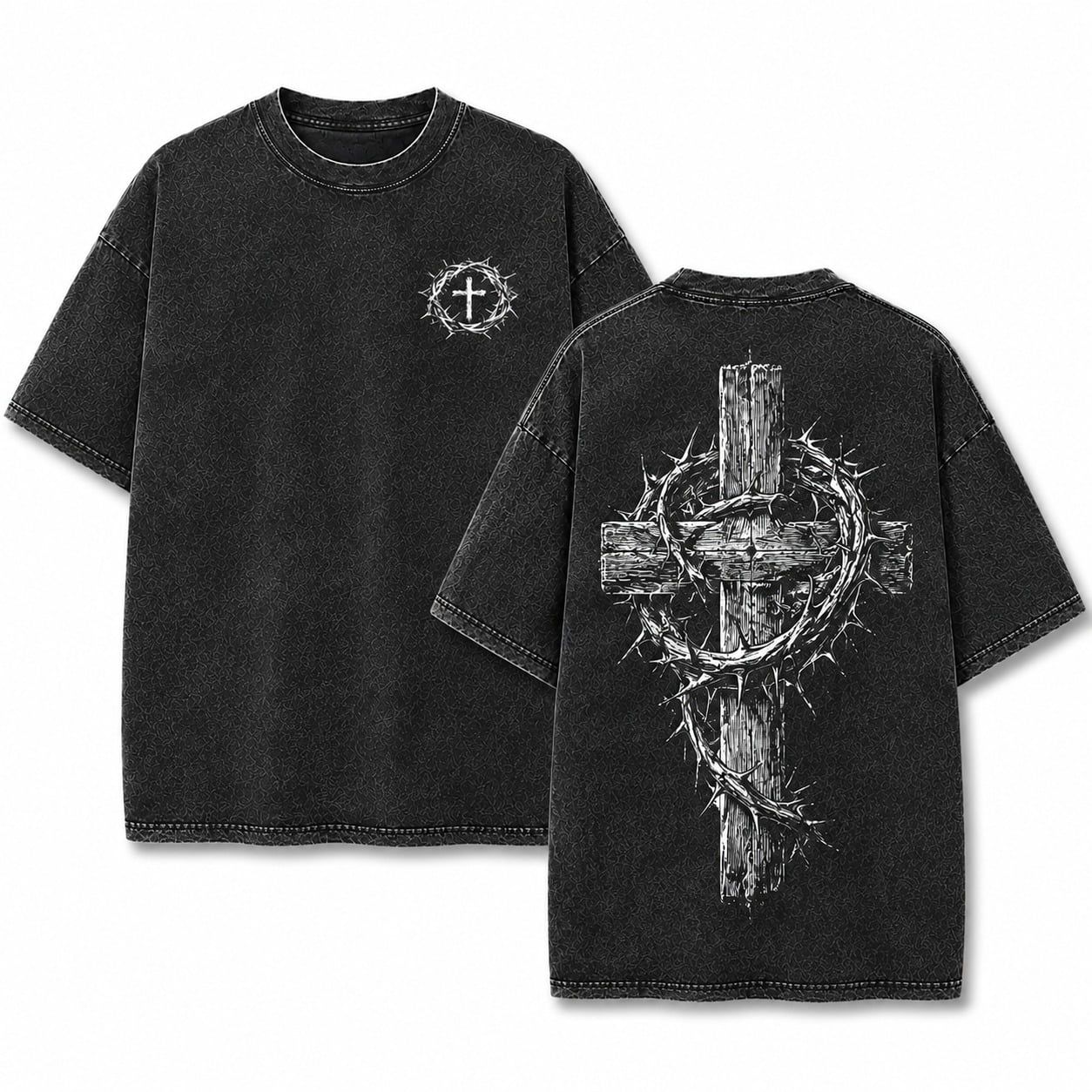 Christian Cross Crown of Thorns Mineral Wash T-Shirt, Unisex 100% ...