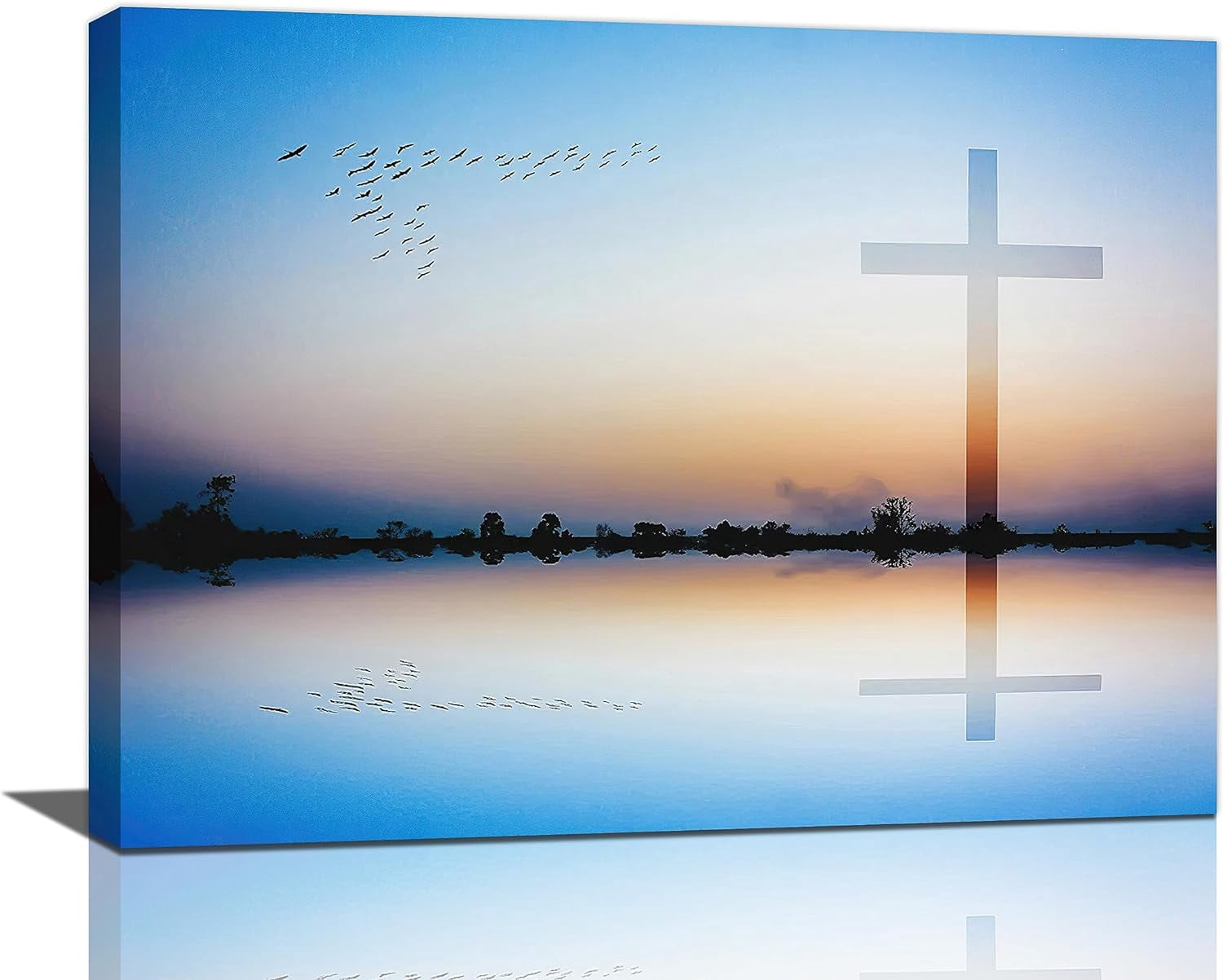 Christian Cross Decor Wall Art Rustic Christ God Blue River Landscape ...