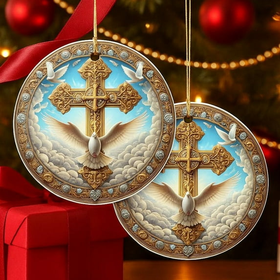Christian Cross And Dove Ornament, Religious Noel Ornament, Peace ...