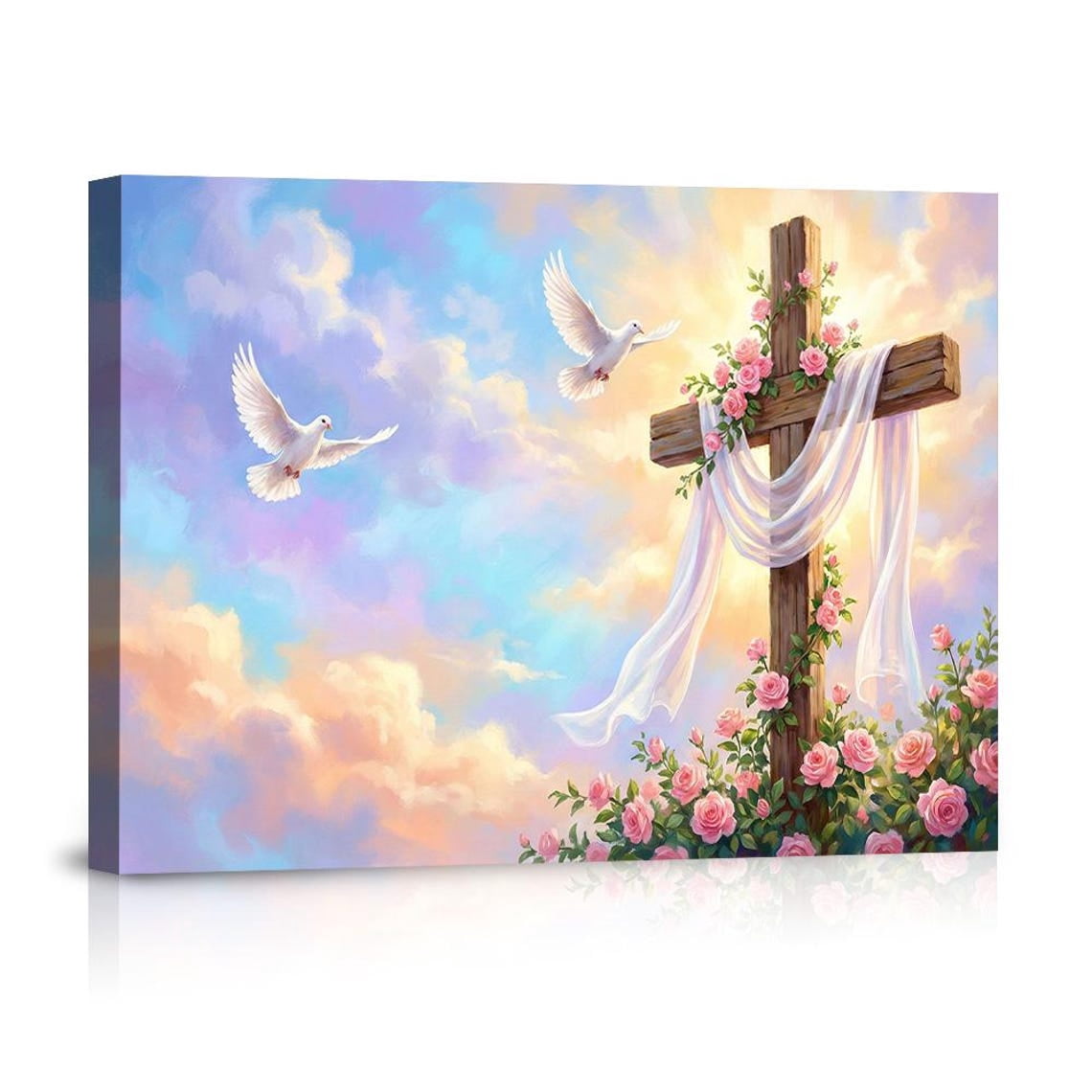 Christian Cross Doves Roses Serene Religious Faith Canvas - Walmart.com