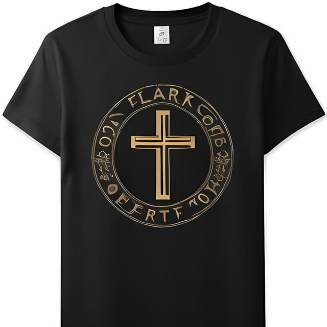 Christian Cross Flark Club Gold Logo Black T Shirt Design