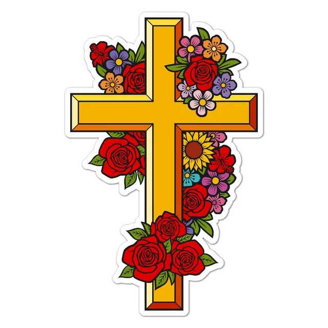 Christian Cross Flowers Sticker Indoor Outdoor Phone Decal Water Bottle ...