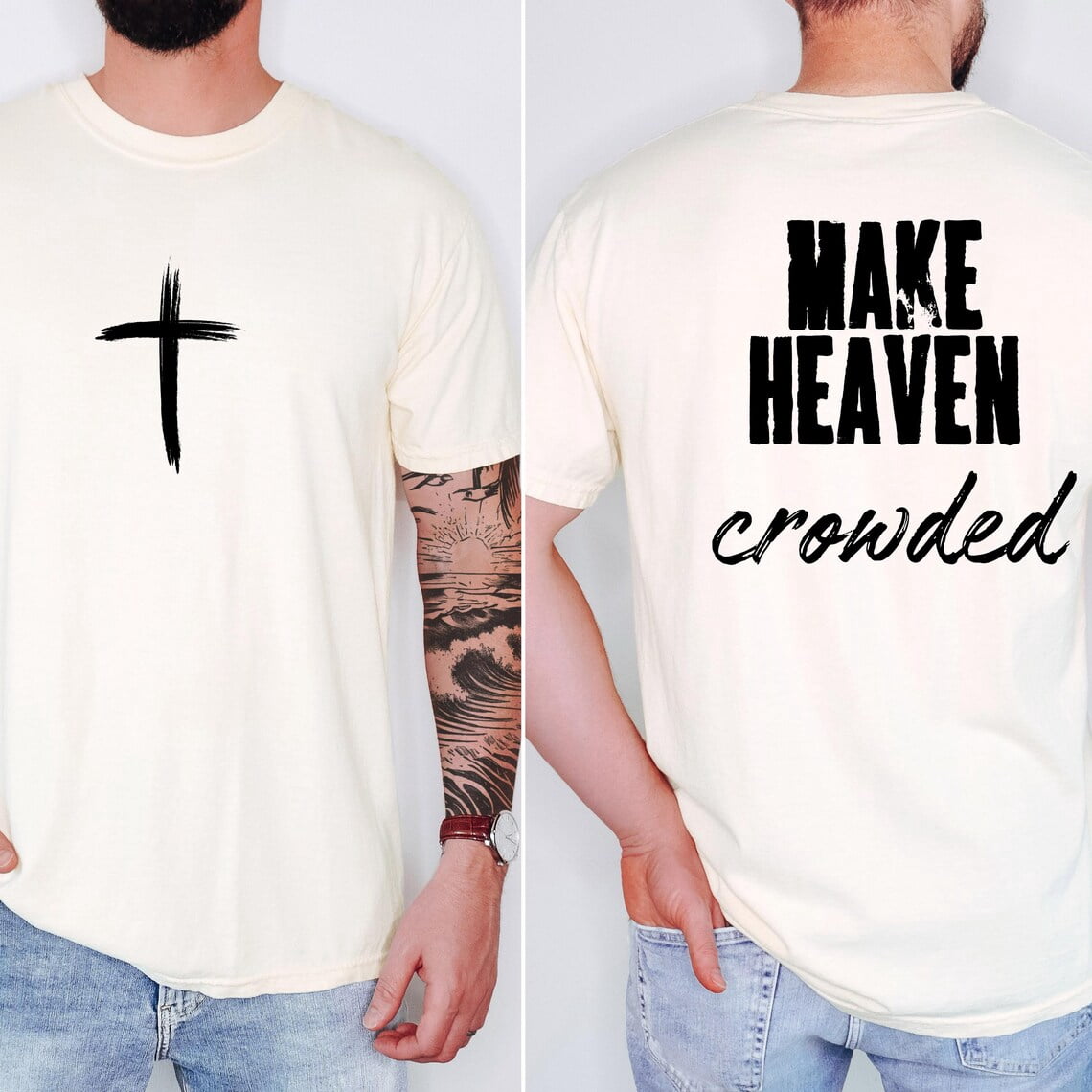 Christian Cross Graphic Tee, Make Heaven Crowded Shirt - Walmart.com