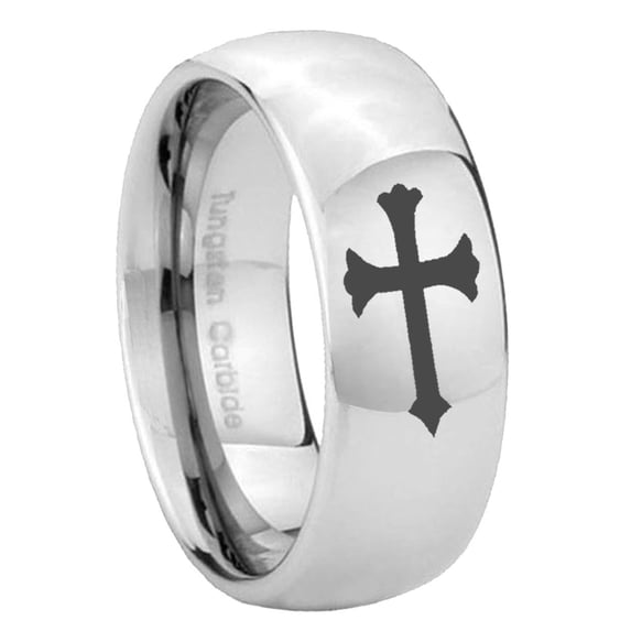 Christian Cross Gray High Polish Dome Tungsten Men Ring 10MM - Walmart.com