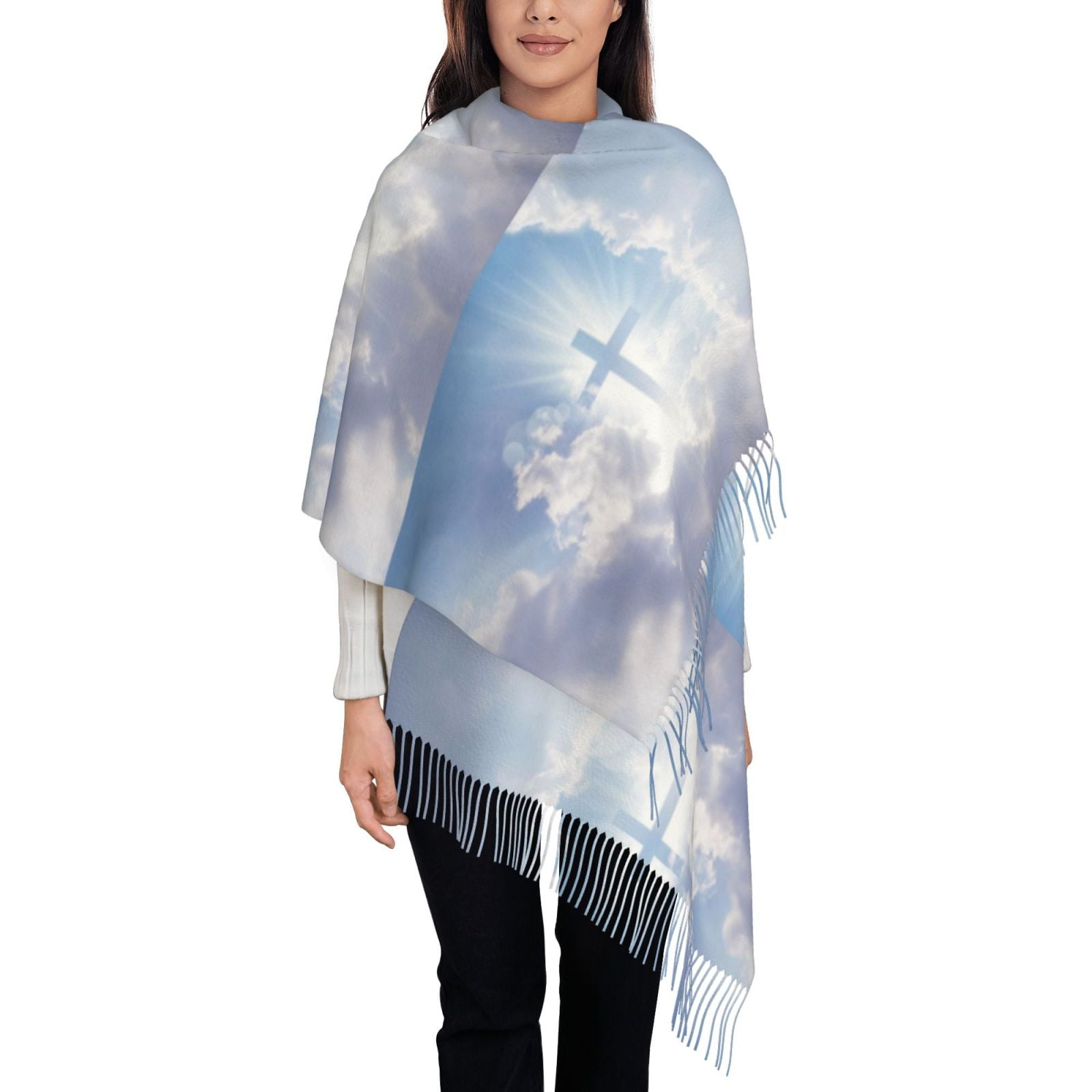 Christian Cross Jesus Winter Scarf, Shawl Warm Wraps Fashion Fringed ...