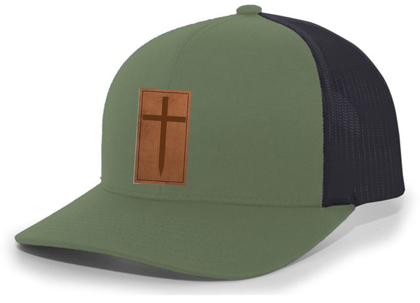 Christian Cross Leather Patch Mesh Back Trucker Hat Christian Mens ...