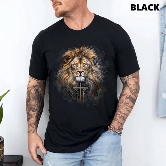 Christian Cross Lion Of Judah Religious Faith Jesus Pastor T-Shirt ...
