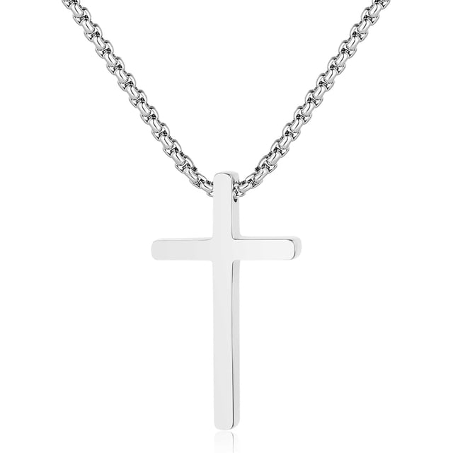 Christian Cross Necklace for Men, Silver Black Gold Stainless Steel ...