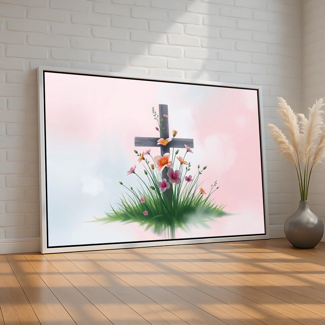 Christian Cross Poster Floral Wooden Cross Canvas Print For Easter Or ...