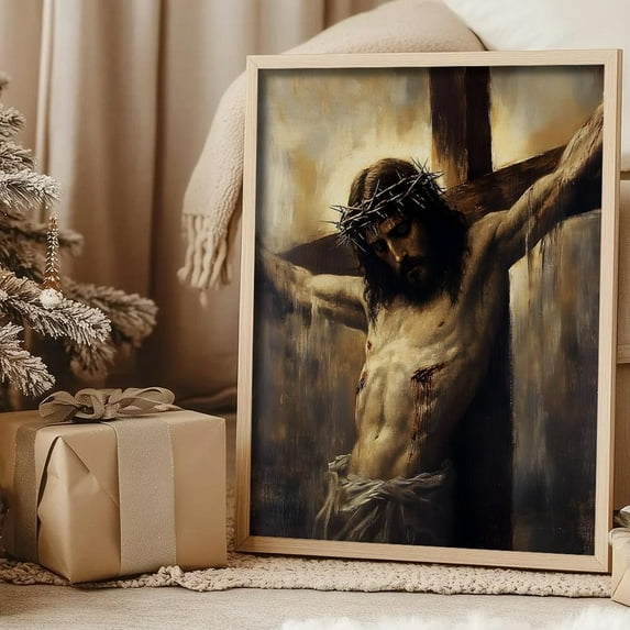 Christian Cross Poster Rustic Religious , Inspirational Faith Art Home ...