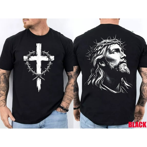 Christian Cross Punk Art Jesus Christ Face 2 Sided T-Shirt - Walmart.com