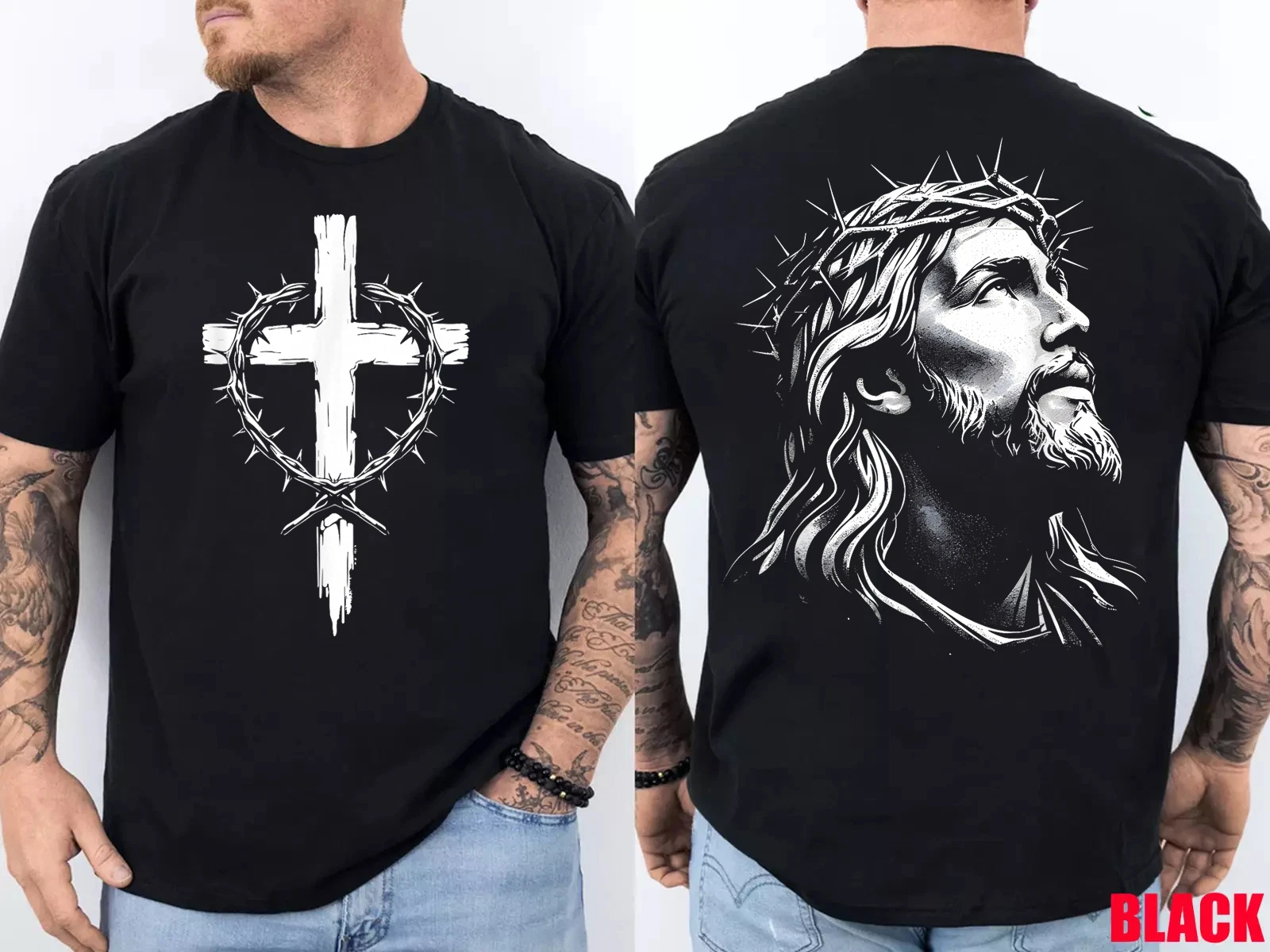 Christian Cross Punk Art Jesus Christ Face Crown Of Thorns 2 Sided ...