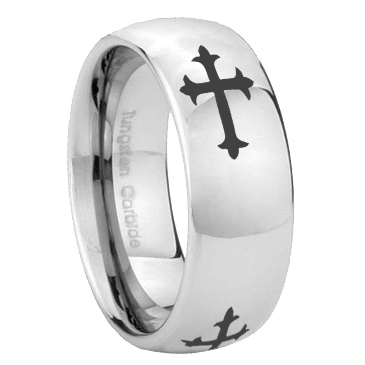 Christian Cross Religious 8MM Gray High Polish Dome Tungsten Men Ring ...